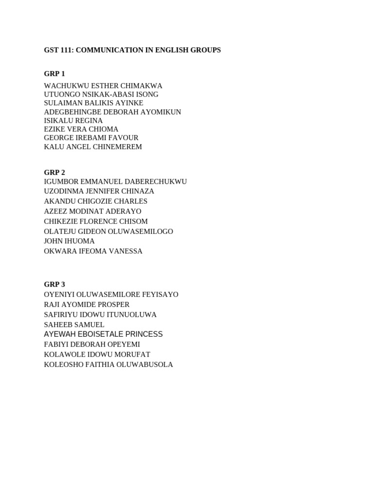GST 111: English Communication Groups | PDF