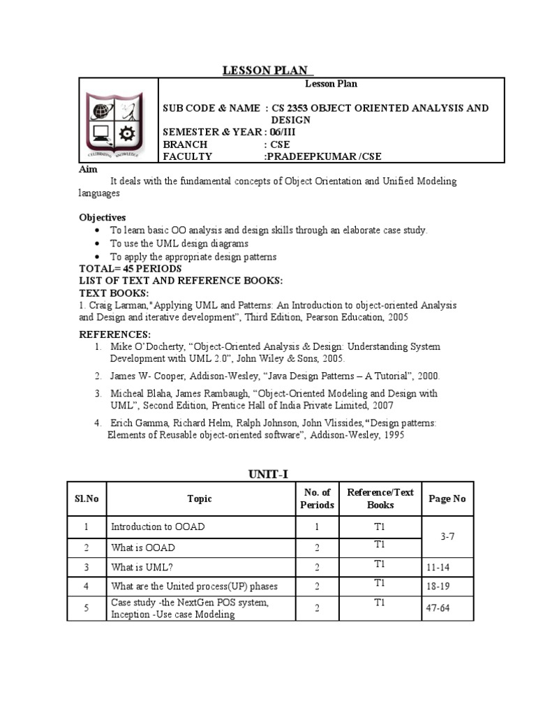 Ooad Lp Pdf Unified Modeling Language Object Oriented Programming 