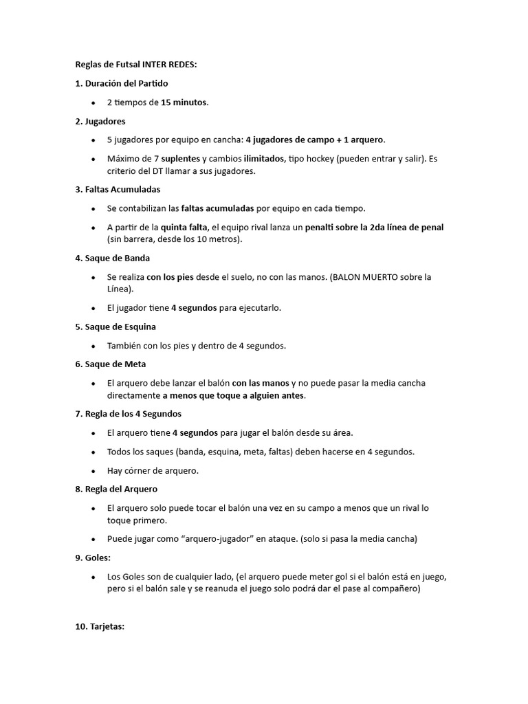 Reglas de Futsal INTER REDES | PDF