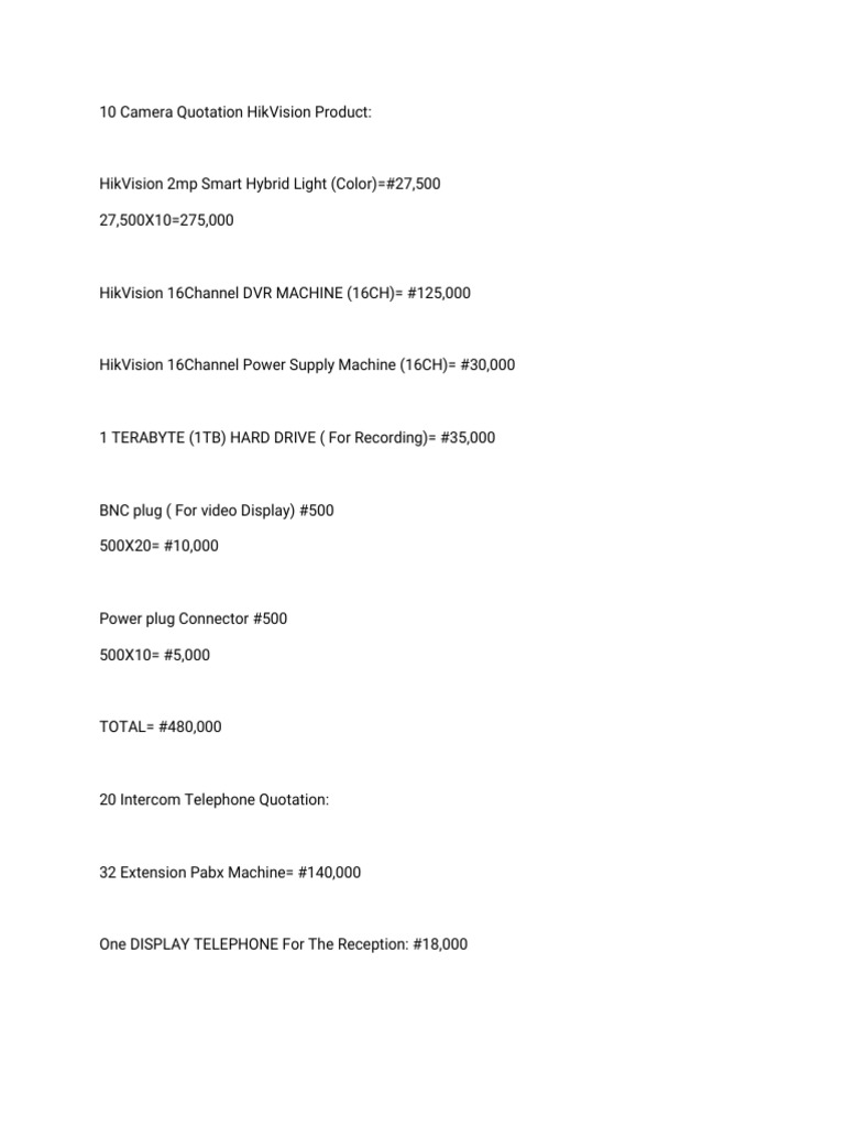 HikVision Quotation for Cameras & Intercoms | PDF