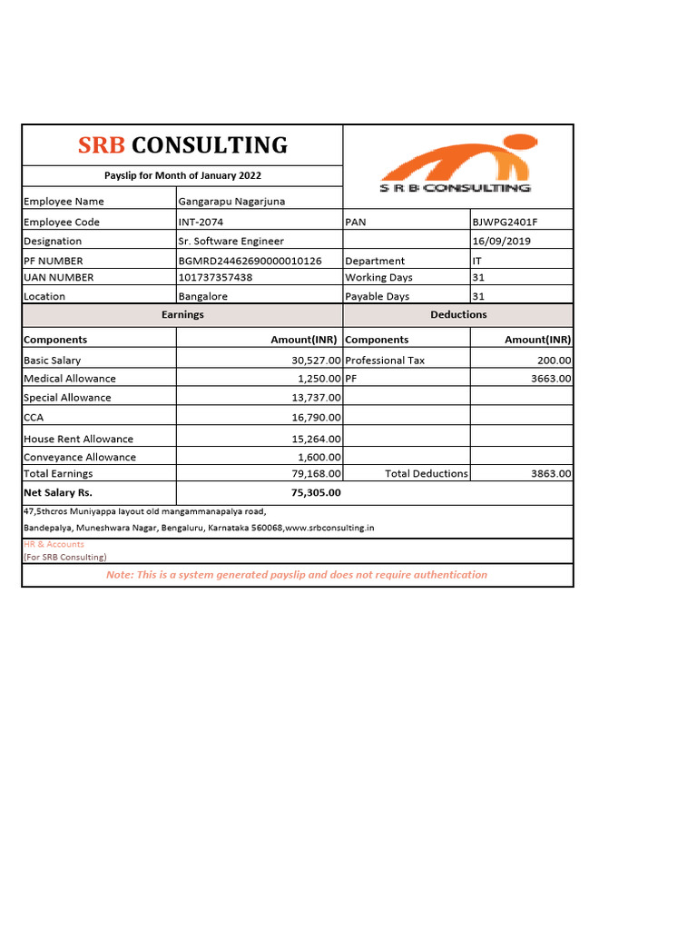 January 2022 Payslip: Nagarjuna Gangarapu | PDF