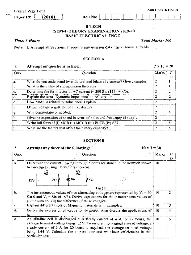 Basic Electrical Engg. 2020 AKTU | PDF