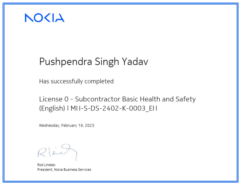 Pushpendra - Singh - Yadav - L0 Certificate | PDF
