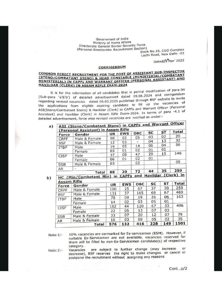 BSF HCM Vacancy Increase New Notice 2025 1 | PDF