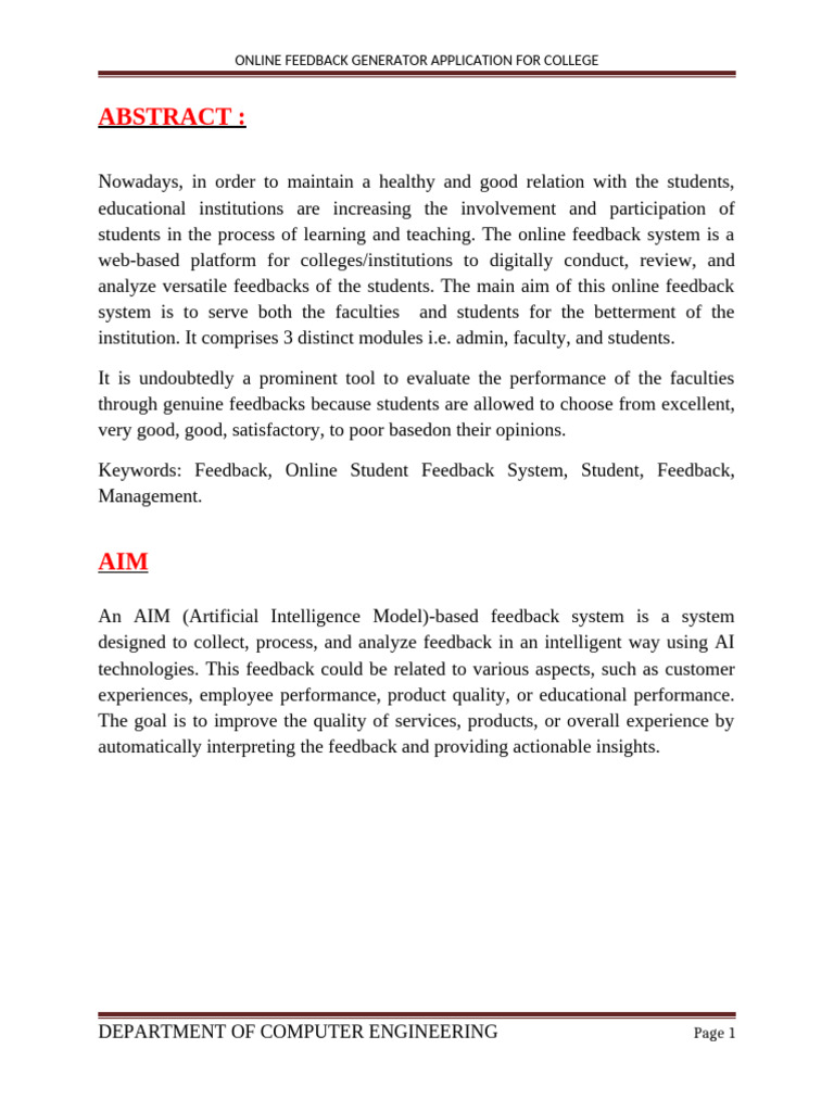 Online Feedback System for Students | PDF | Usability | Web Application