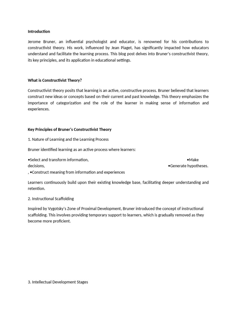 Jerome Bruners Constructivist Theory | PDF | Constructivism (Philosophy ...