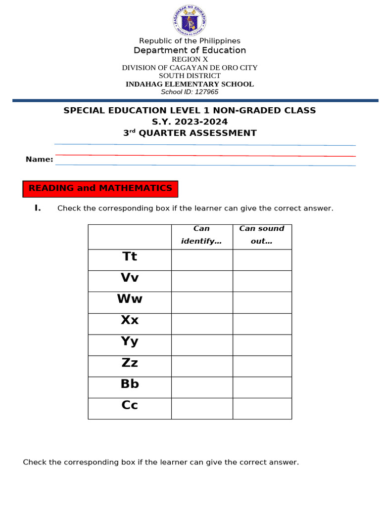 3rd Quarter Examination-Level 1 | PDF