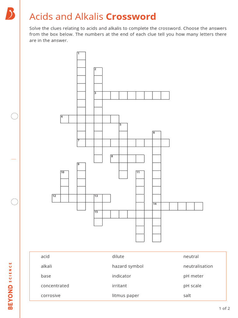 Acids and Alkalis Crossword | PDF | Acid | Ph