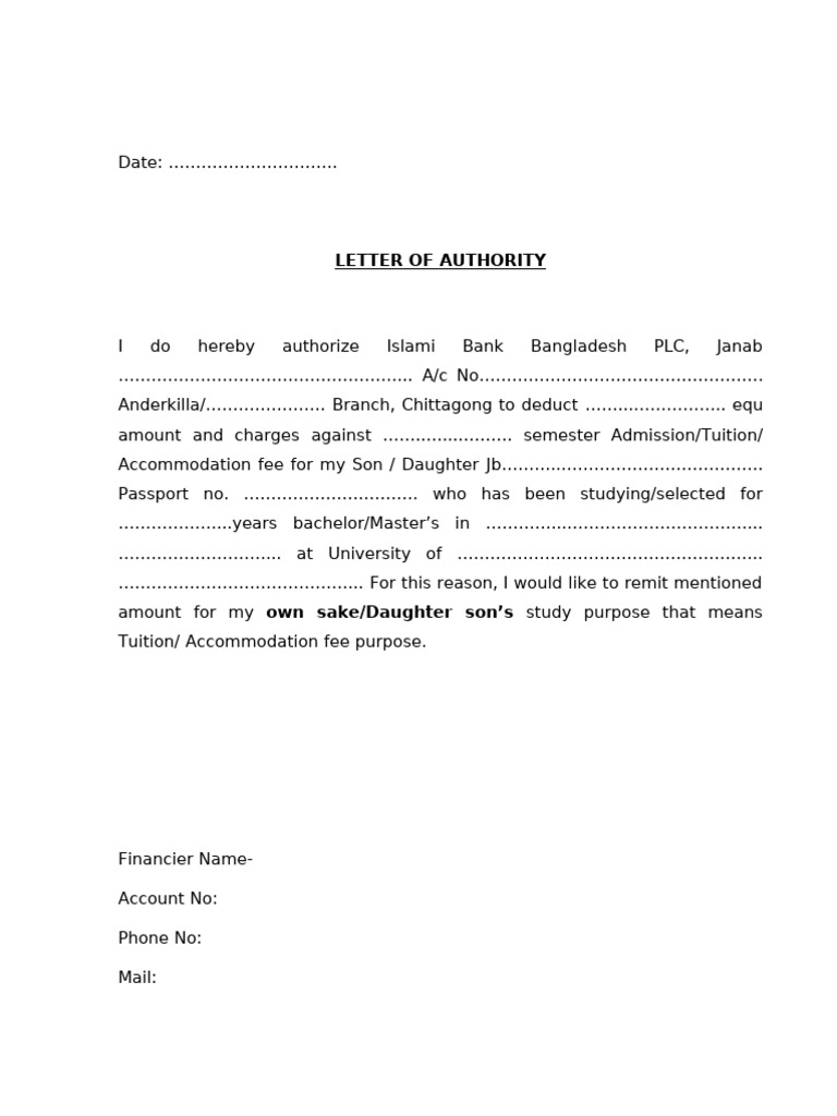 Letter of Authority | PDF