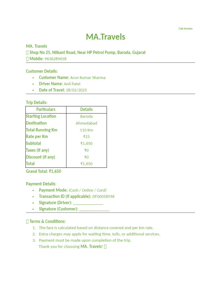Cab Invoice | PDF