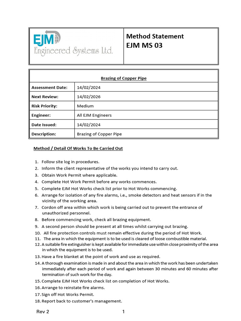 EJM MS 03.Brazing of Copper Pipe | PDF | Personal Protective Equipment | Fires