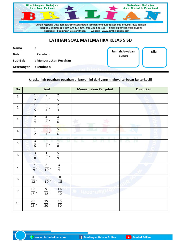 Soal Mengurutkan Pecahan | PDF