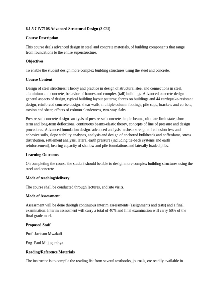 Advanced Structural Design Course Overview | PDF