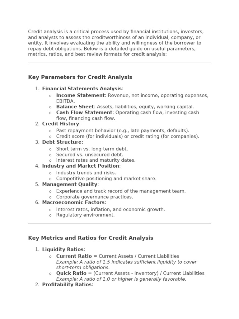 Credit Analysis, Parameters & Metrics To Be Considered | PDF | Debt ...