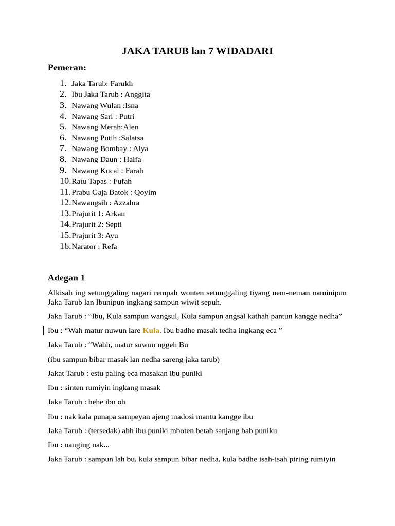 Naskah Jaka Tarub | PDF