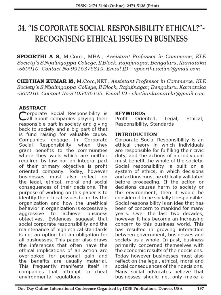 Ethical Issues in Corporate Social Responsibility | PDF | Corporate ...