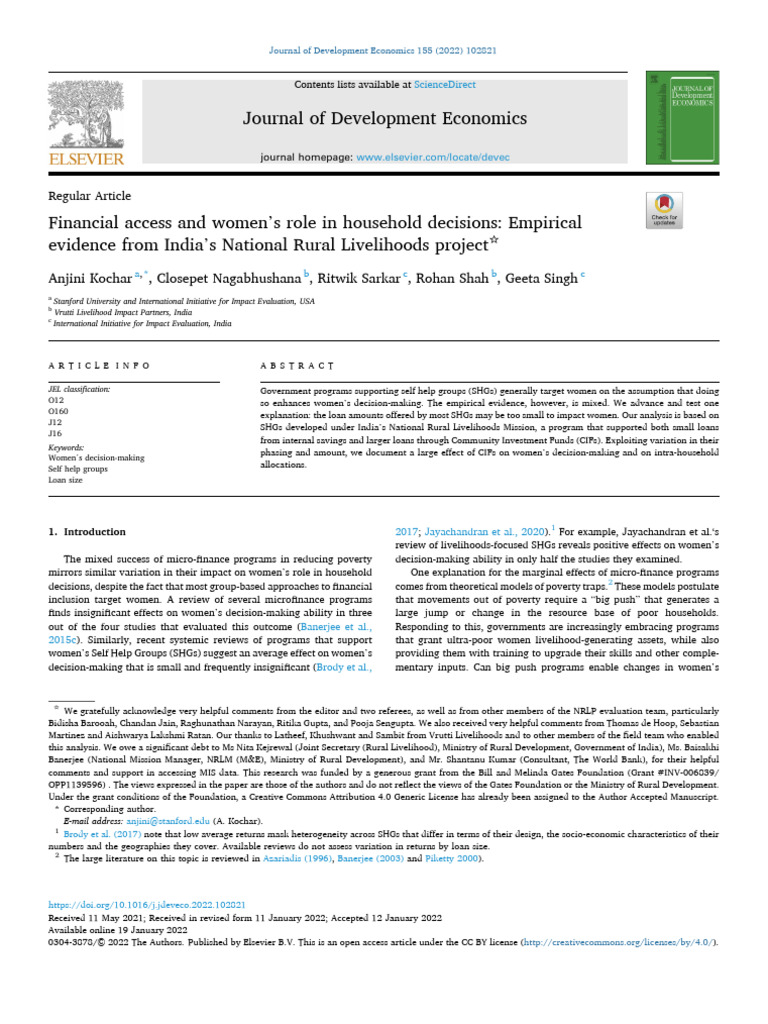 Financial Access and Women S Role in Household Decisions - 2022 ...