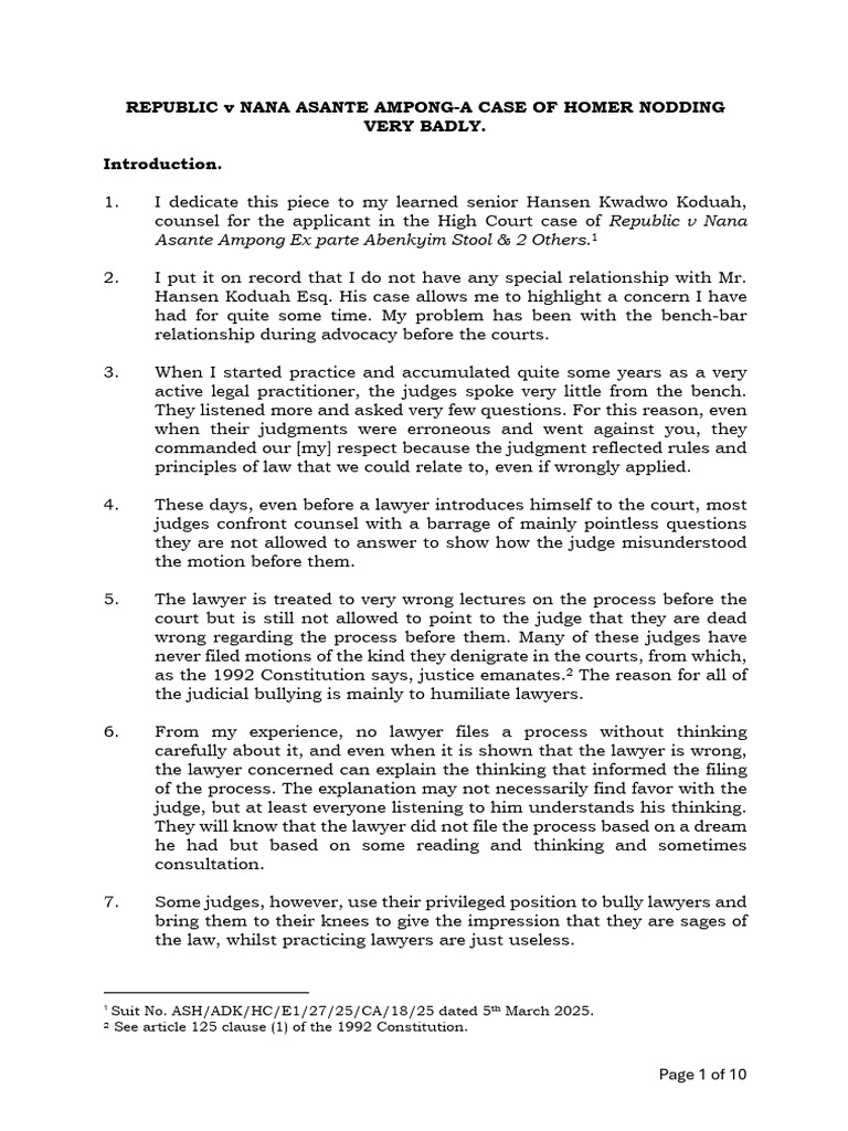 REPUBLIC V NANA ASANTE AMPONG-INEXCUSABLY NODDING HOMER-2 | PDF ...