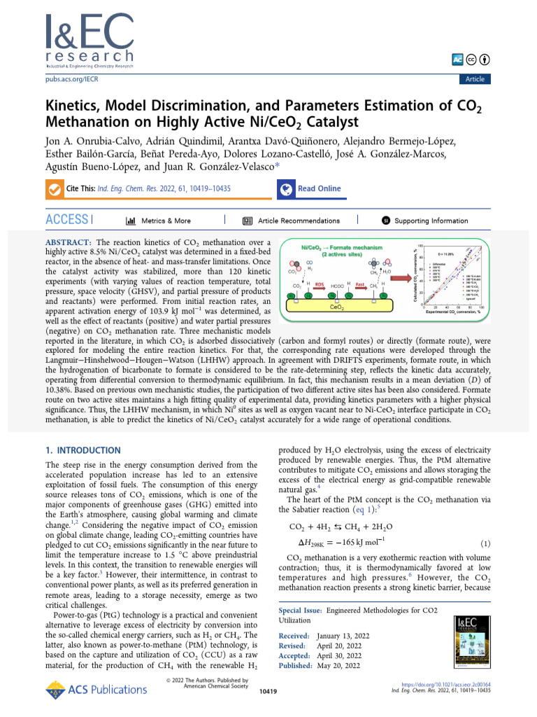 kinetics model discrimination and parameters estimation of CO2 methanation on highly active Ni ...