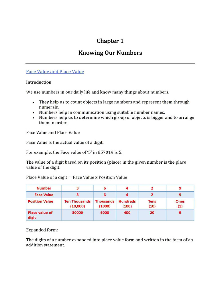 NCERTSTUDY Notes For Class 6-1. Maths-Knowing Our Numbers | PDF