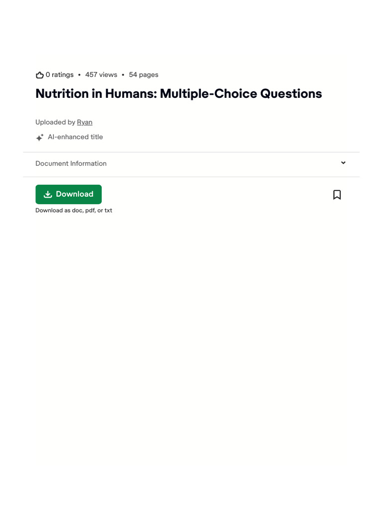 Nutrition in Humans - Multiple-Choice Questions - PDF - Digestion ...