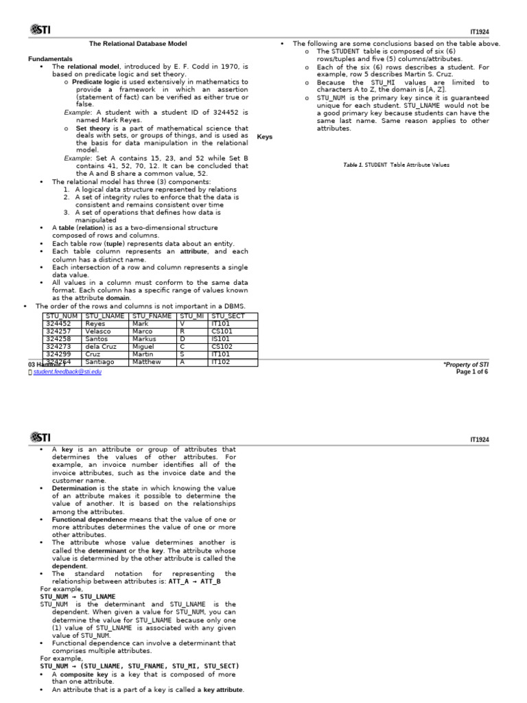 The Relational Database Model | PDF | Relational Model | Databases