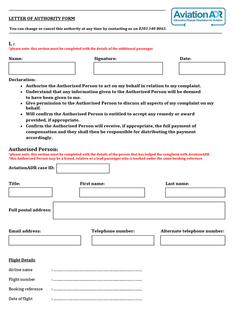 Aviation ADR Letter of Authority | PDF