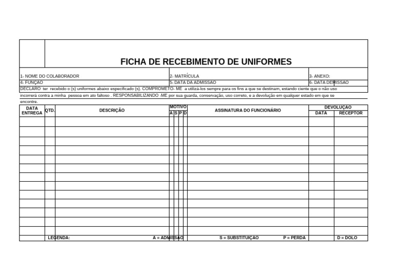 Ficha de Uniforme | PDF