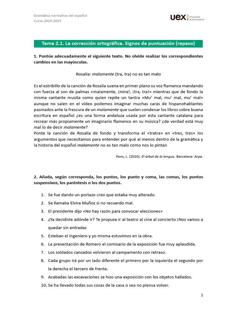 Tema 2.0. Puntuación. Práctica | PDF | Puntuación | Comillas