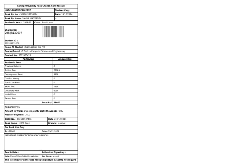 Facilityfee Challan PDF | PDF