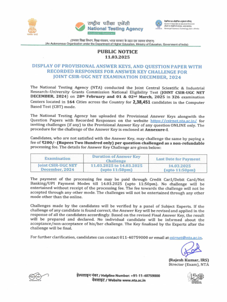 Public Noticedisplay of Provisional Answer Keys For Answer Key ...