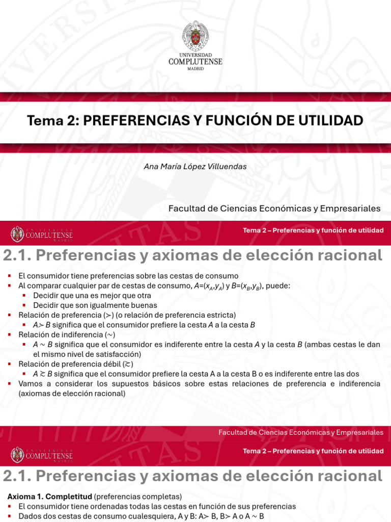 Tema 2 - Preferencias y Función de Utilidad | PDF | Utilidad | Ciencias económicas