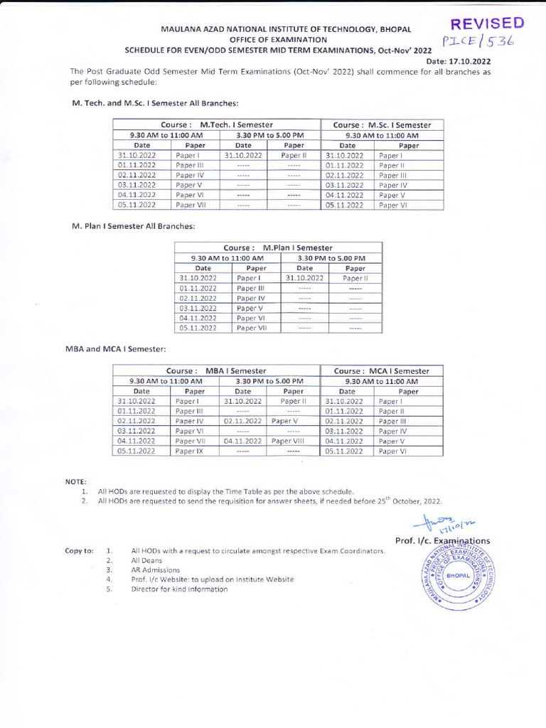 17 Oct PG Revised Time Table - 0002 | PDF