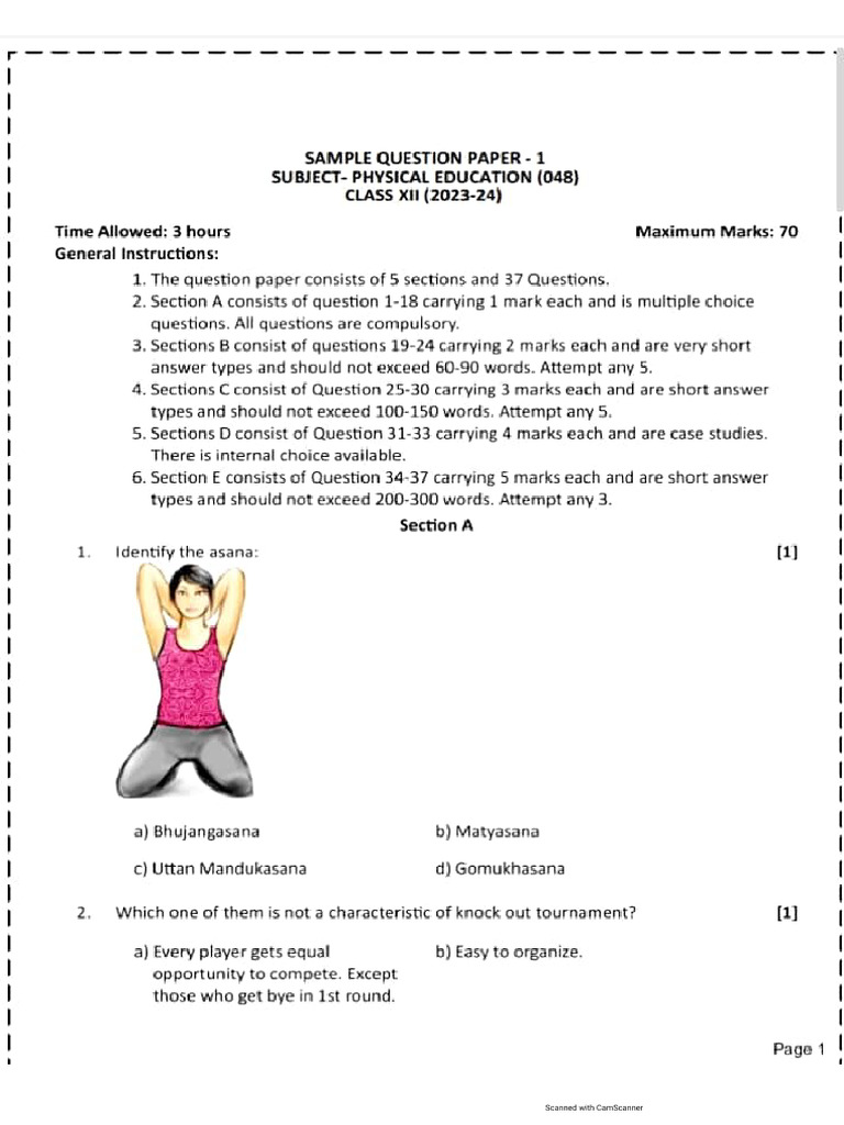12th Physical Education Sampler Paper 1 | PDF