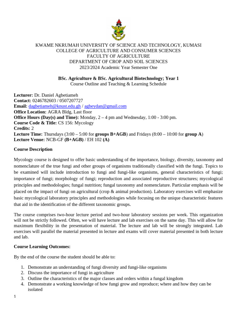 CS 156: Mycology Course Outline | PDF | Fungus | Taxonomy (Biology)