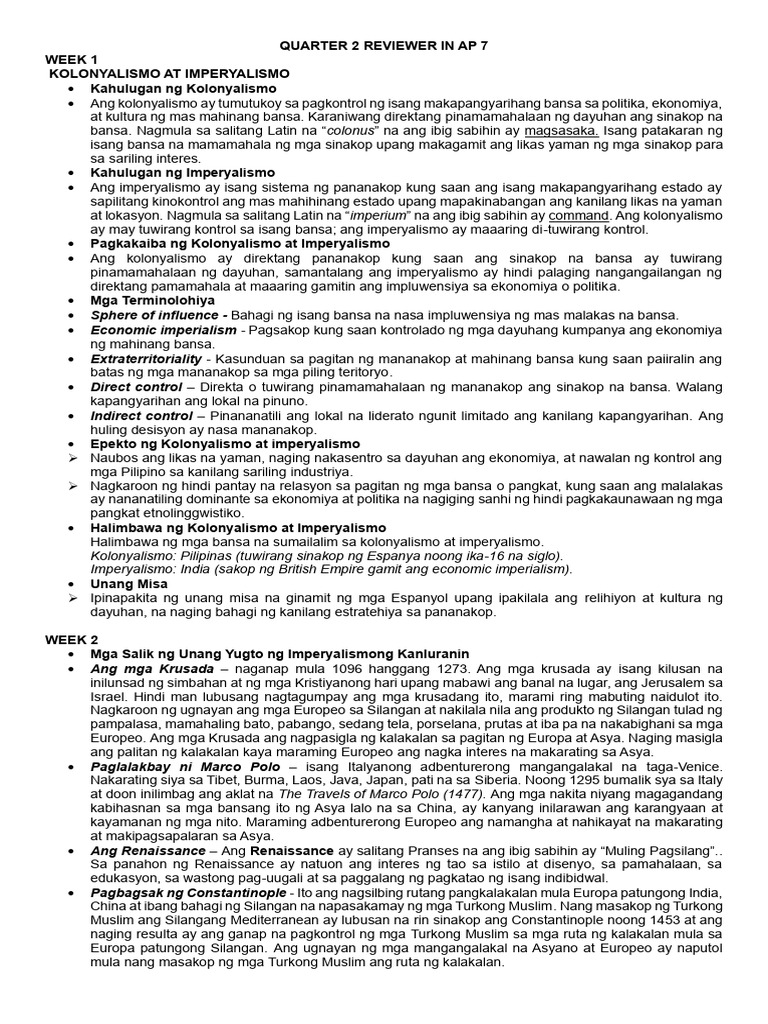 Q2 Reviewer in Ap 7 | PDF