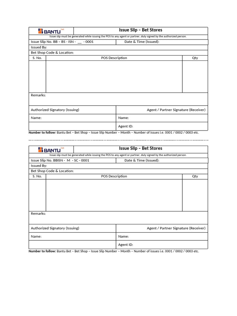 Bet Shop Issue Slip | PDF