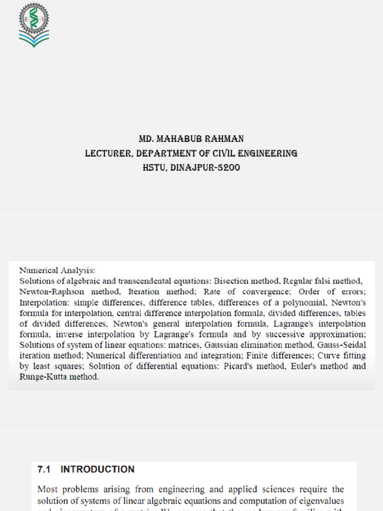 Lecture 12 - 13 - 14 - Linear Eqn and Curve Fitting | PDF | Matrix (Mathematics) | System Of ...