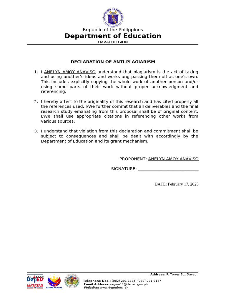 ANNEX-2-DECLARATION-OF-ANTI-PLAGIARISM | PDF