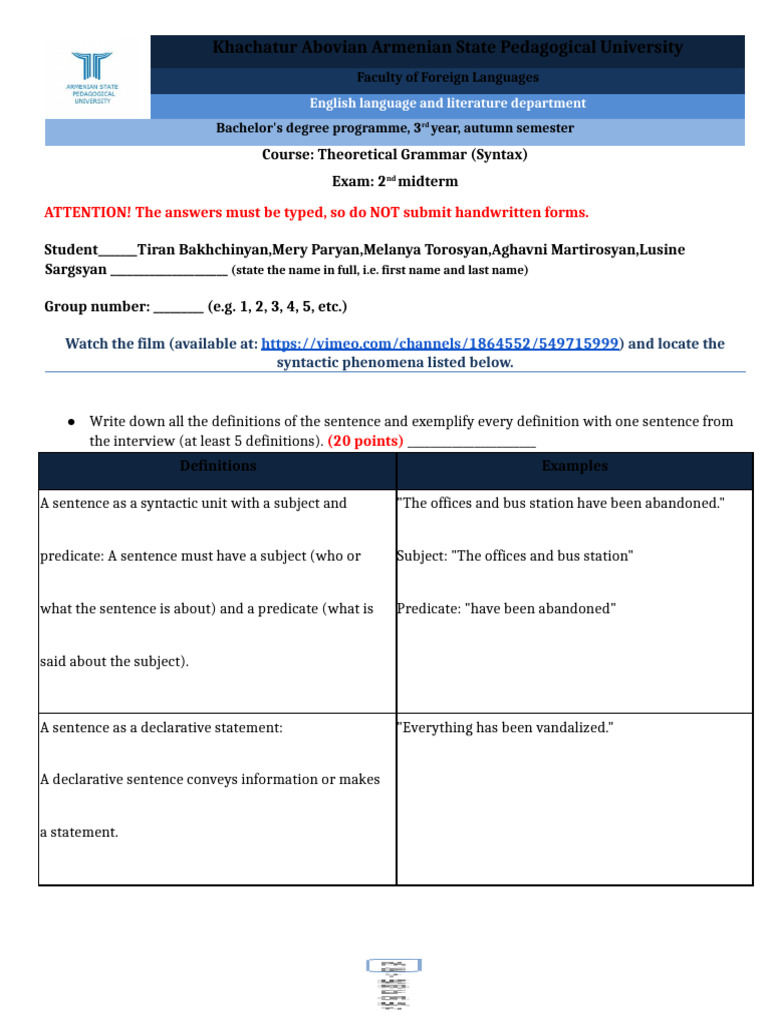 Theoretical Grammar Second Midterm 2024 2025 | PDF | Beauty | Syntax
