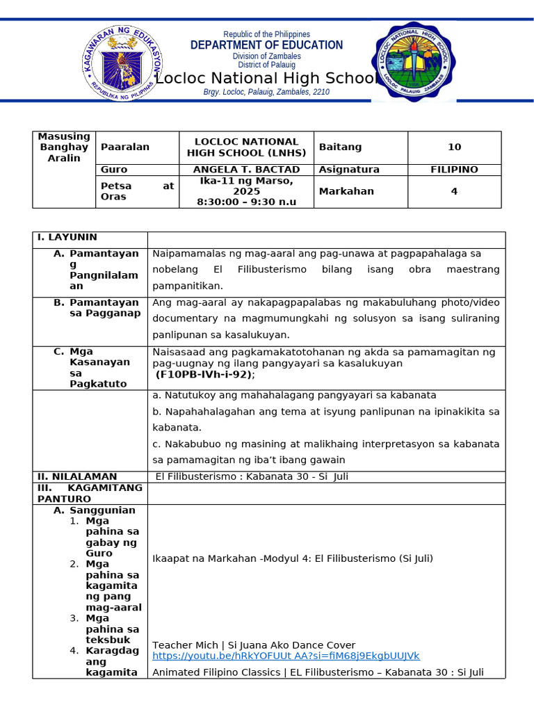 Revised DLP NF Filipino10 - For Final Demo | PDF