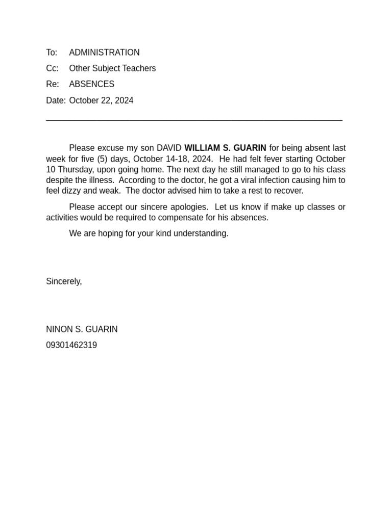 Absent Excuse | PDF