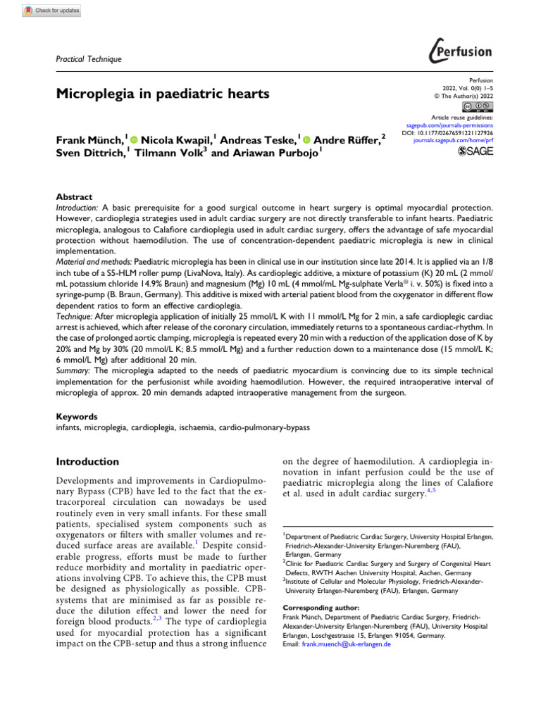 Microplegia in Paediatric Hearts | PDF | Heart | Medical Specialties