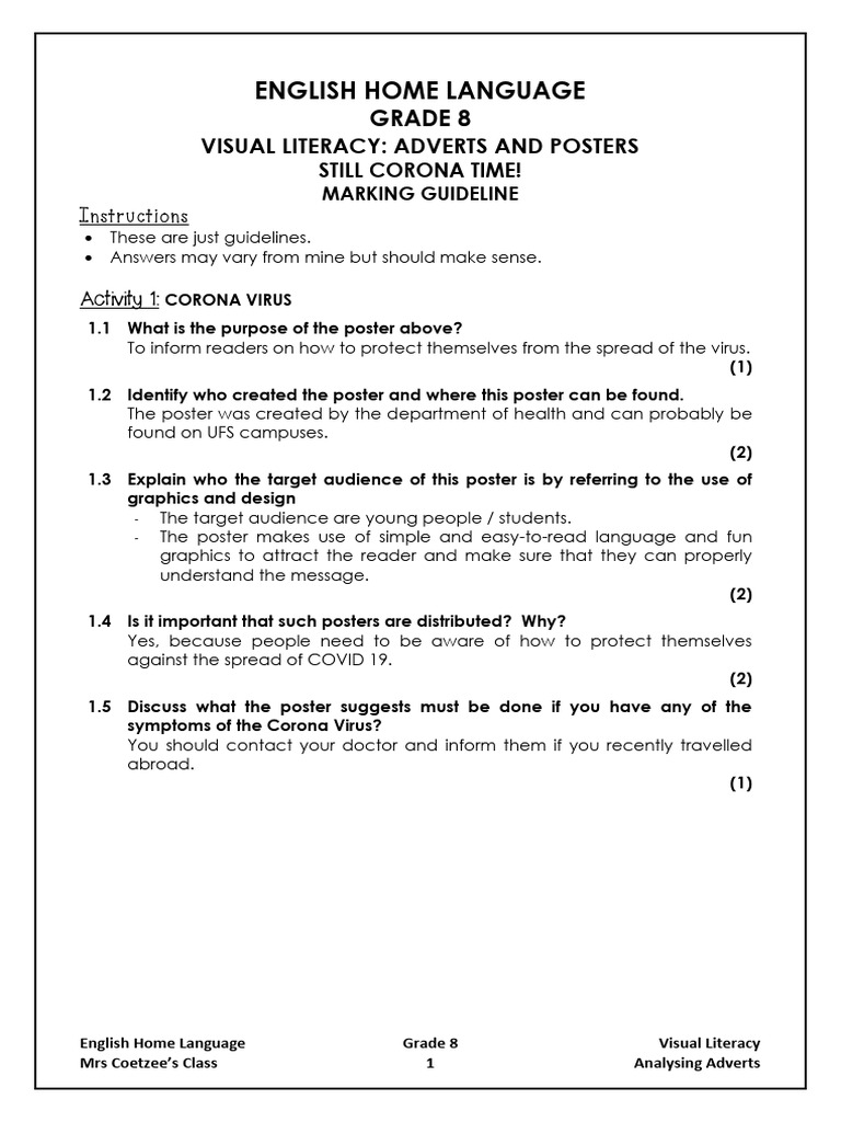 Analysing adverts and posters - marking guidelines | PDF | Advertising ...
