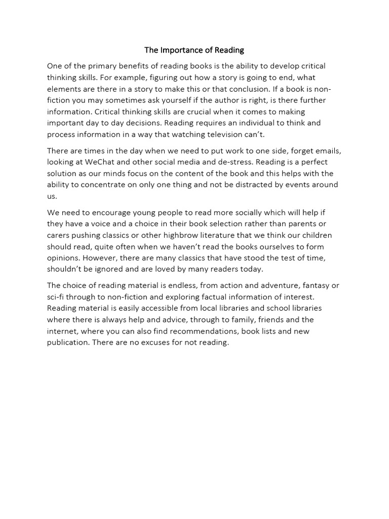 Benefits of Reading for Critical Thinking | PDF