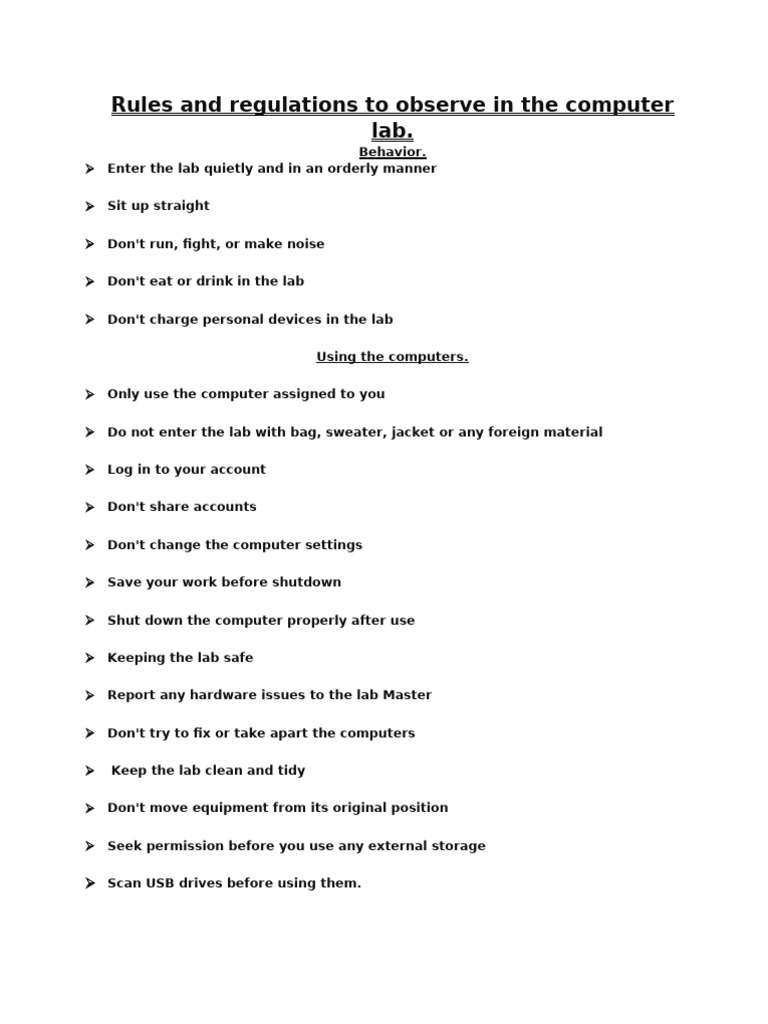 Computer Lab Rules and Regulations | PDF
