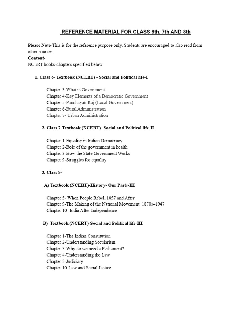 NCERT Reference for Classes 6-8 Social Studies | PDF