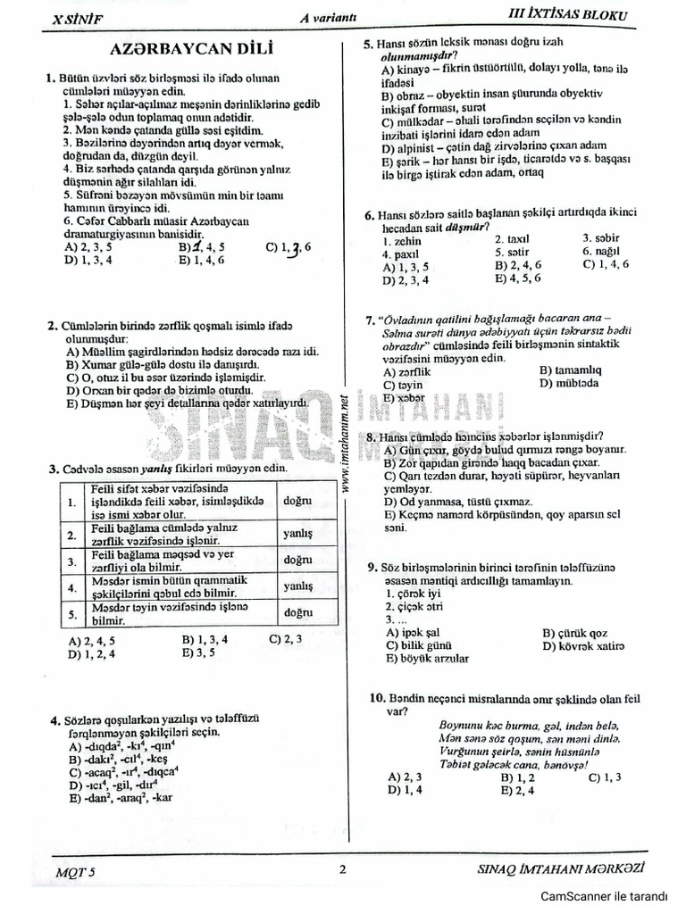 Hədəf.X sinif.MQT-5.2023 | PDF
