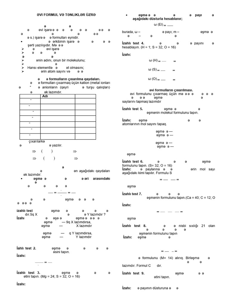 Formul və tənliklər- Teymur müəllim pdf | PDF