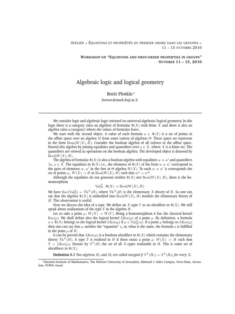 Boris Plotkin | PDF | Algebra | Boolean Algebra